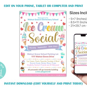 Editable Ice Cream Social Invitation, Ice Cream Activity, Ice Cream ...