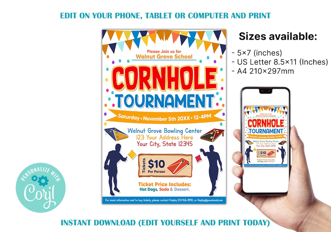 Cornhole Tournament Flyer, Cornhole Flyer Template, Backyard Sports ...