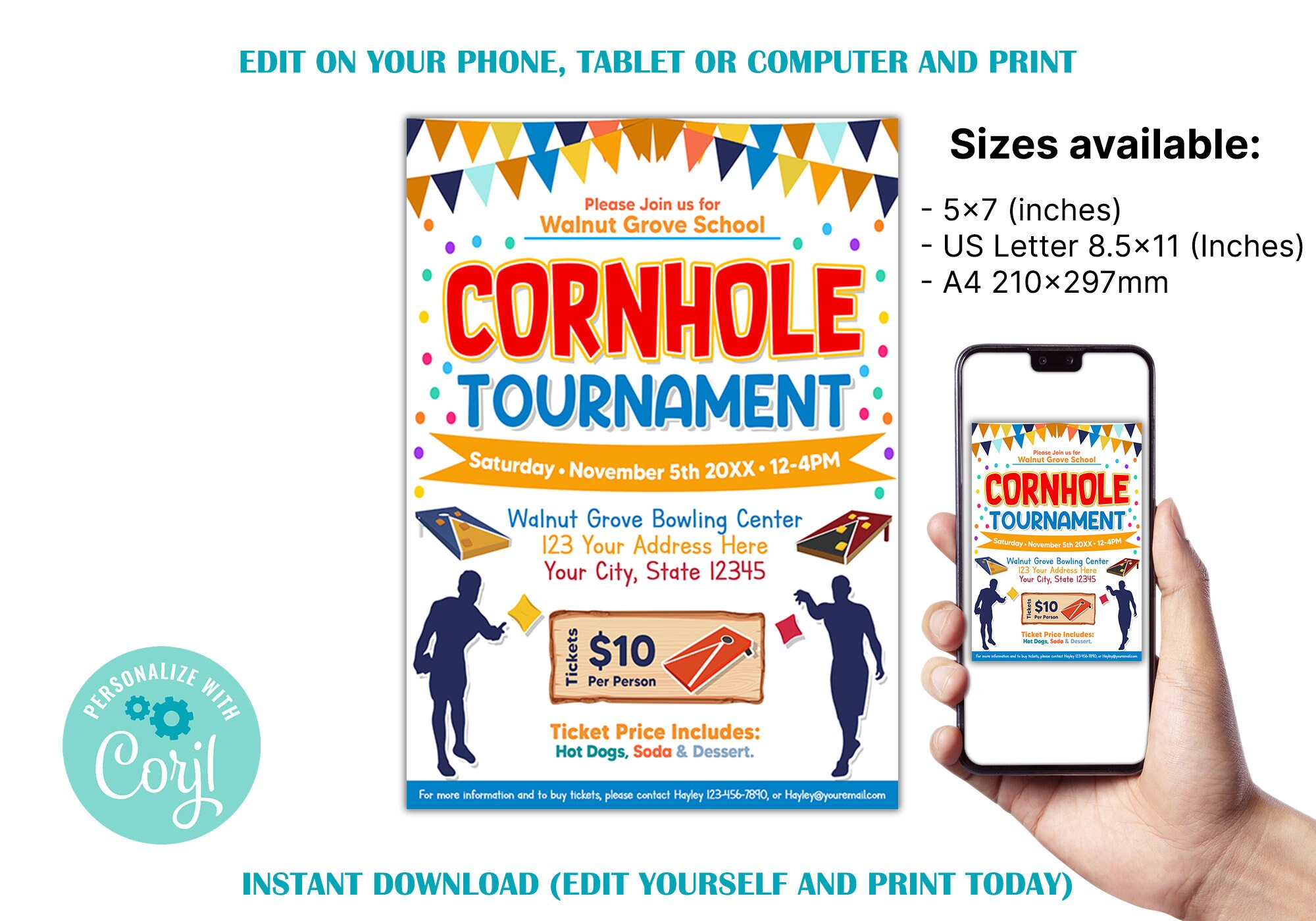 Cornhole Tournament Flyer, Cornhole Flyer Template, Backyard Sports ...