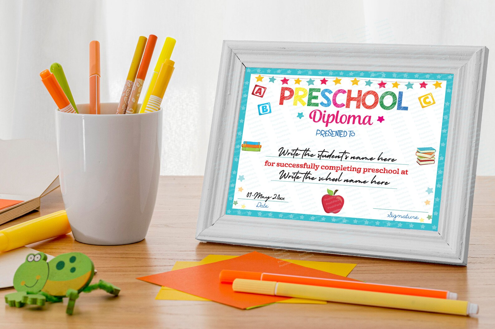 Printable PDF Preschool Certificate Template Blue Border - Etsy