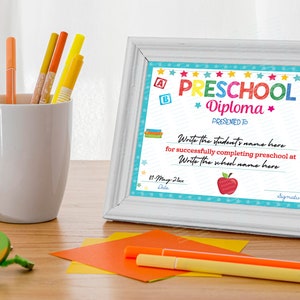 Printable PDF Preschool Certificate Template Blue Border, Preschool ...