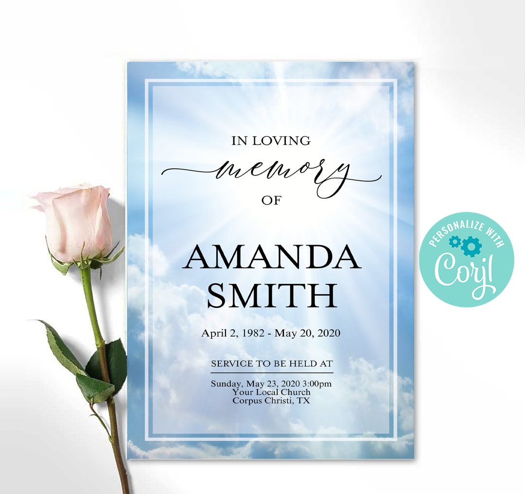 Blue Sky Funeral Brochure, Editable 4 Page Blue Funeral Program - Etsy