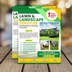 Editable Lawn and Landscaping Flyer and Business Card Bundle ...