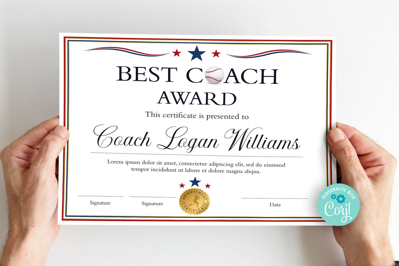 Downloadable Baseball Coach Certificate Template Best - Etsy