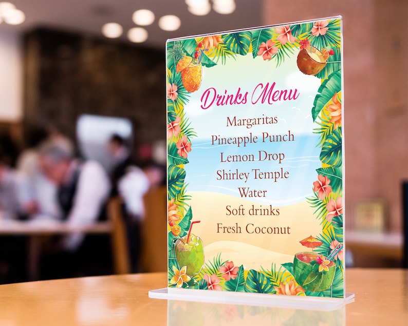 Editable Luau Drink Menu Sign Template, Hawaii Bar Menu Luau Party ...