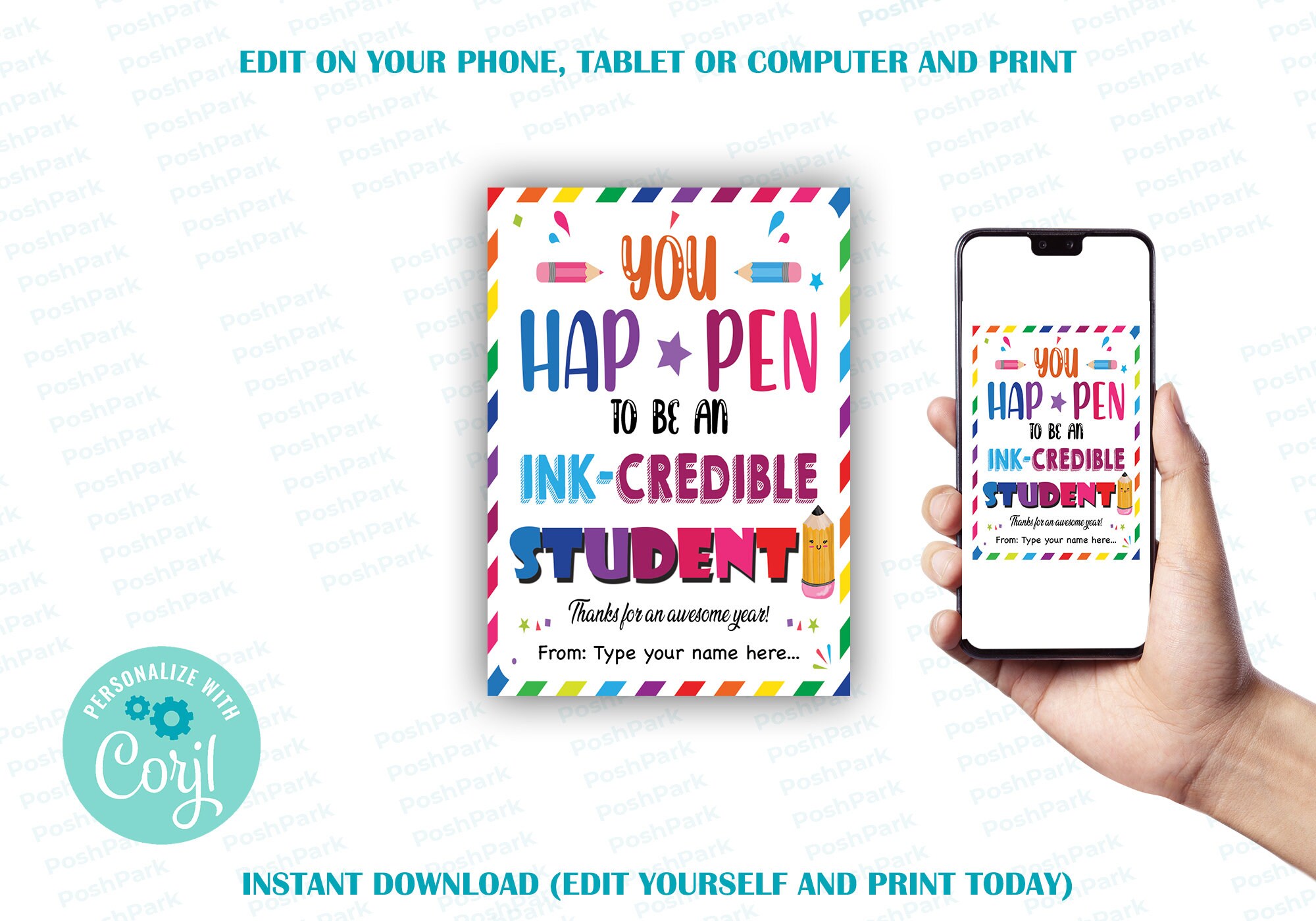 EDITABLE You Happen to Be Ink-credible Student Gift Tags - Etsy