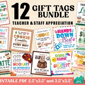 Printable PDF Teacher Appreciation Gift Tag Bundle, 12 Downloadable ...