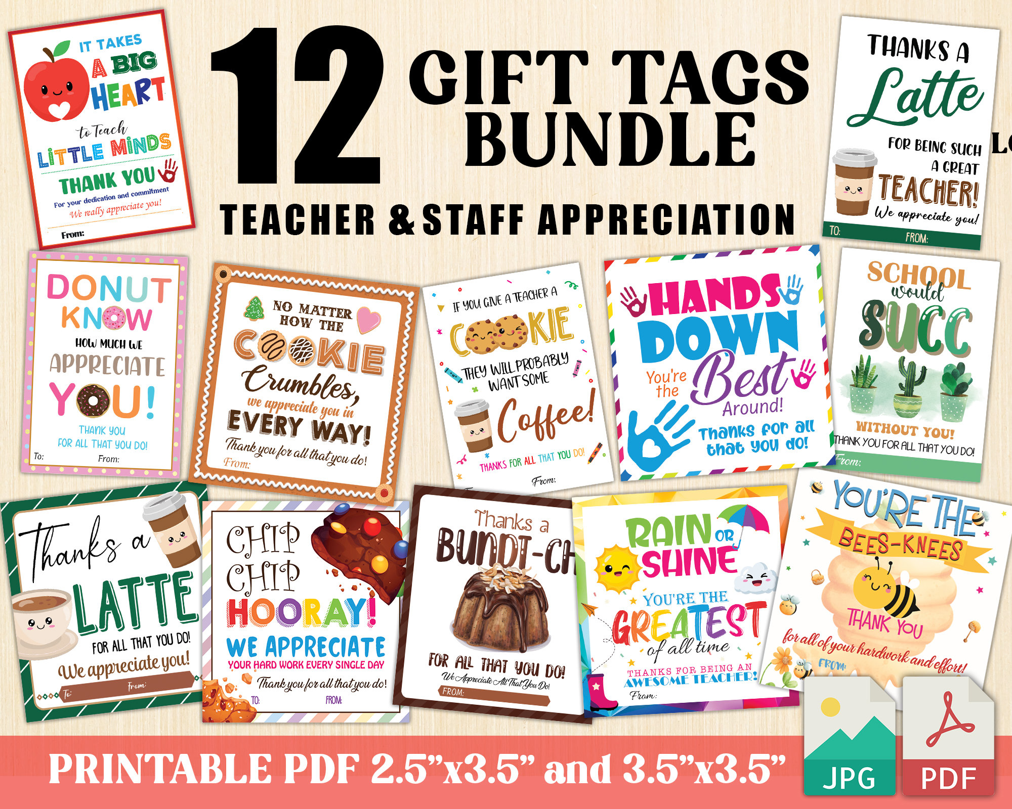 Printable PDF Teacher Appreciation Gift Tag Bundle 12 - Etsy