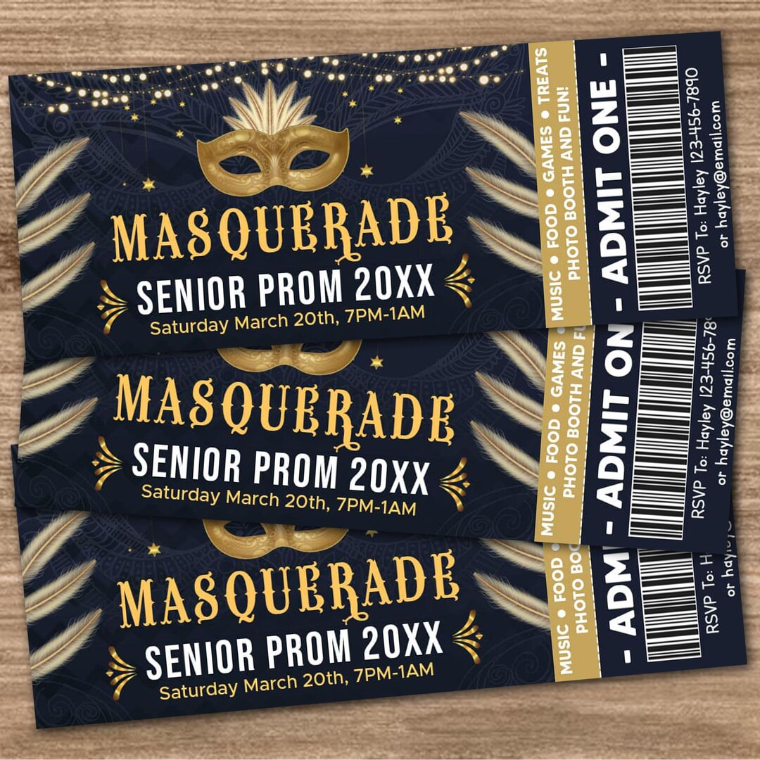 Editable Masquerade Prom Ticket, Masquerade Ball, Masquerade Theme ...