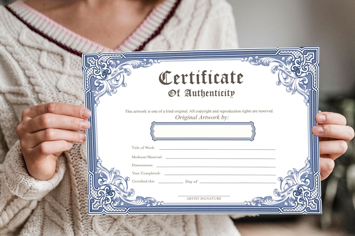PRINTABLE Blank Certificate of Authenticity Blue DIY - Etsy