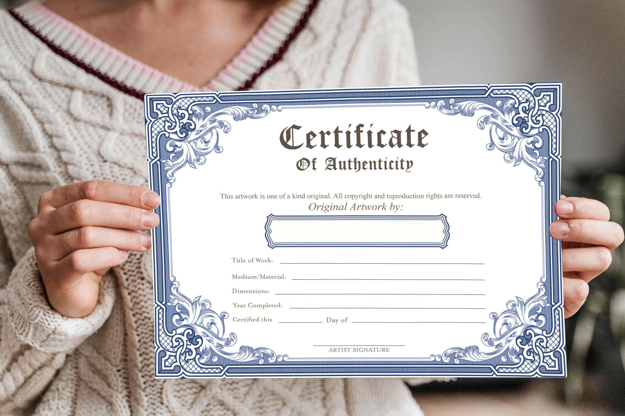 PRINTABLE Blank Certificate of Authenticity Blue DIY - Etsy Canada