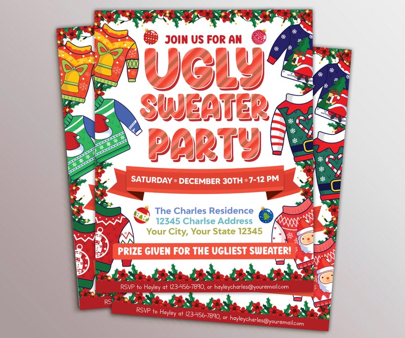 Colorful Ugly Sweater Party Invitation Template Editable Ugly - Etsy