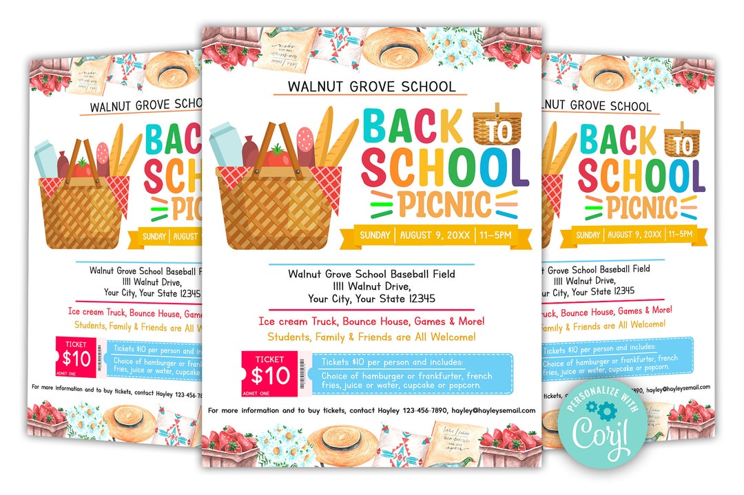 EDITABLE School Picnic Invitation, Back to School Flyer Event, School ...