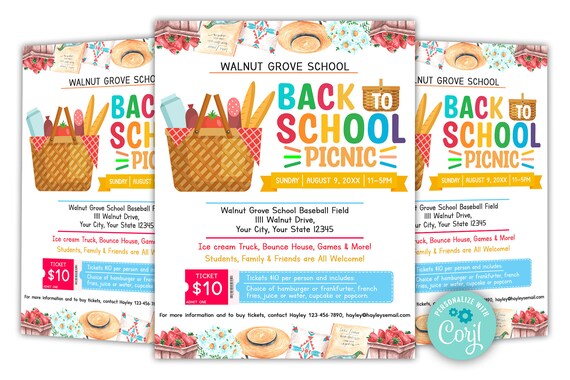 EDITABLE School Picnic Invitation, Back to School Flyer Event, School ...