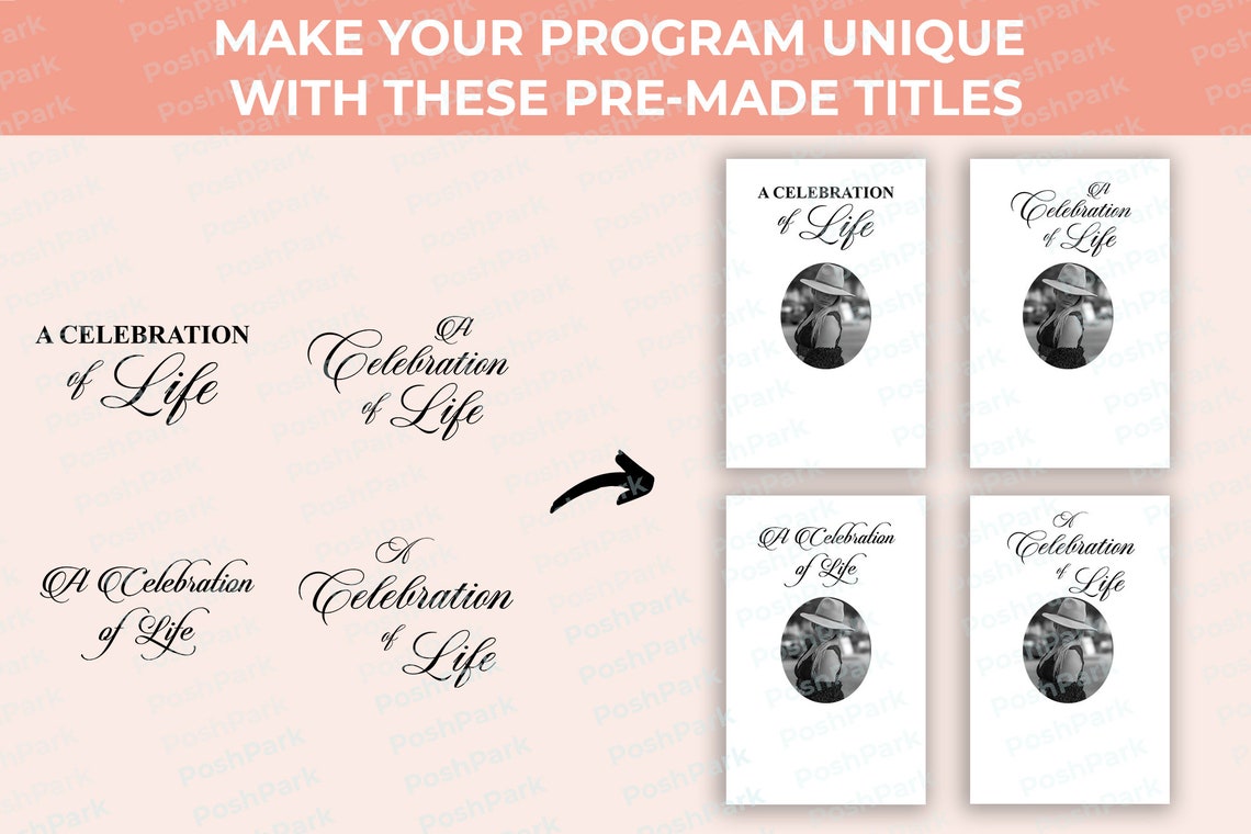Sets of 4 A Celebration of Life Funeral Program Word Art Titles, Pre ...