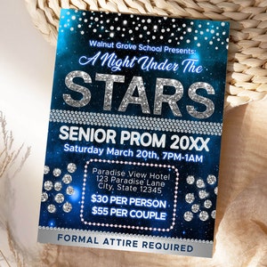 A Night Under the Stars Prom Invitation Flyer, School Dance Flyer ...