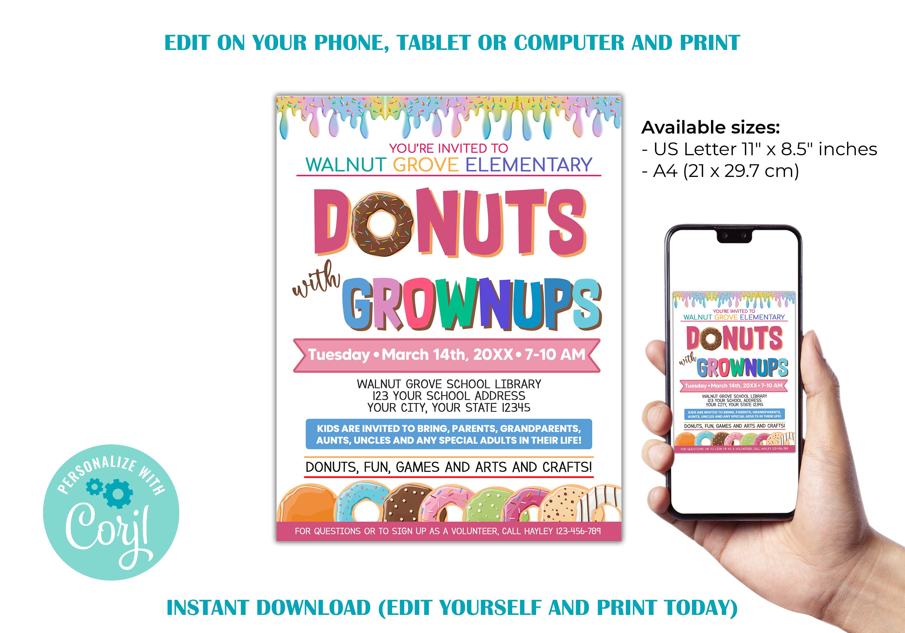 Donuts With Grownups Flyer, Father Mother Parents Grandparents ...