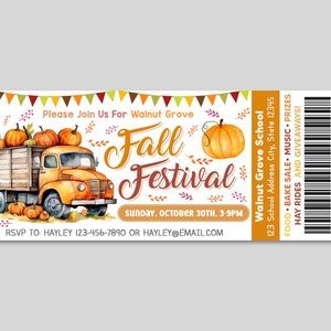 Editable Fall Harvest Festival Ticket Invite, Fall Event Party Ticket ...