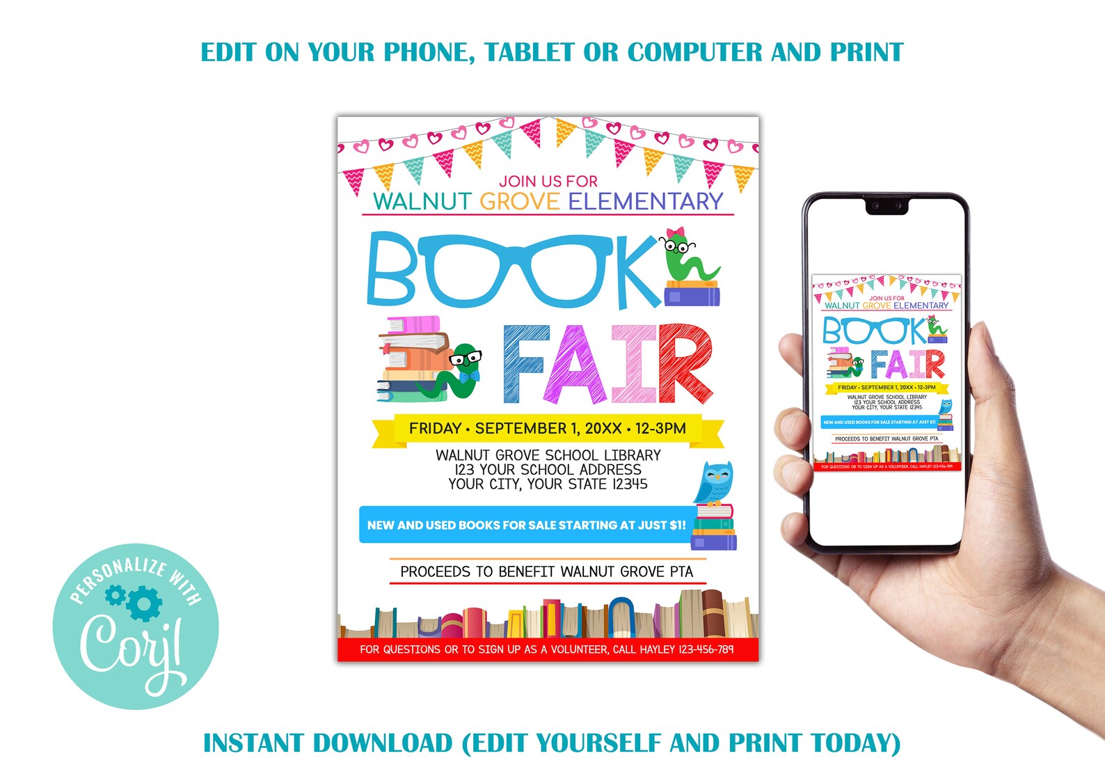 Editable Book Fair Flyer Template, Colorful School Fundraiser ...