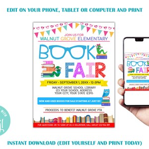 Editable Book Fair Flyer Template, Colorful School Fundraiser ...