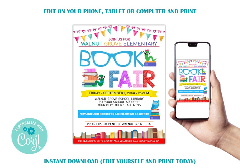 Editable Book Fair Flyer Template, Colorful School Fundraiser ...