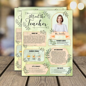 Meet the Teacher Editable Greenery Template, Photo Teacher Letter ...