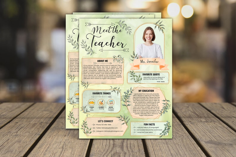 Meet the Teacher Editable Greenery Template Photo Teacher - Etsy