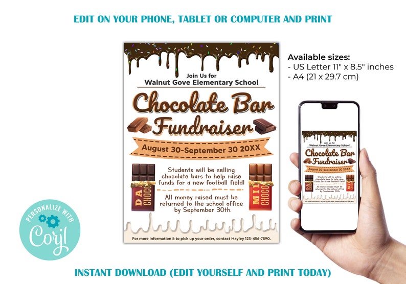 Chocolate Fundraiser Flyer Template, School Church Candy Fundraiser ...