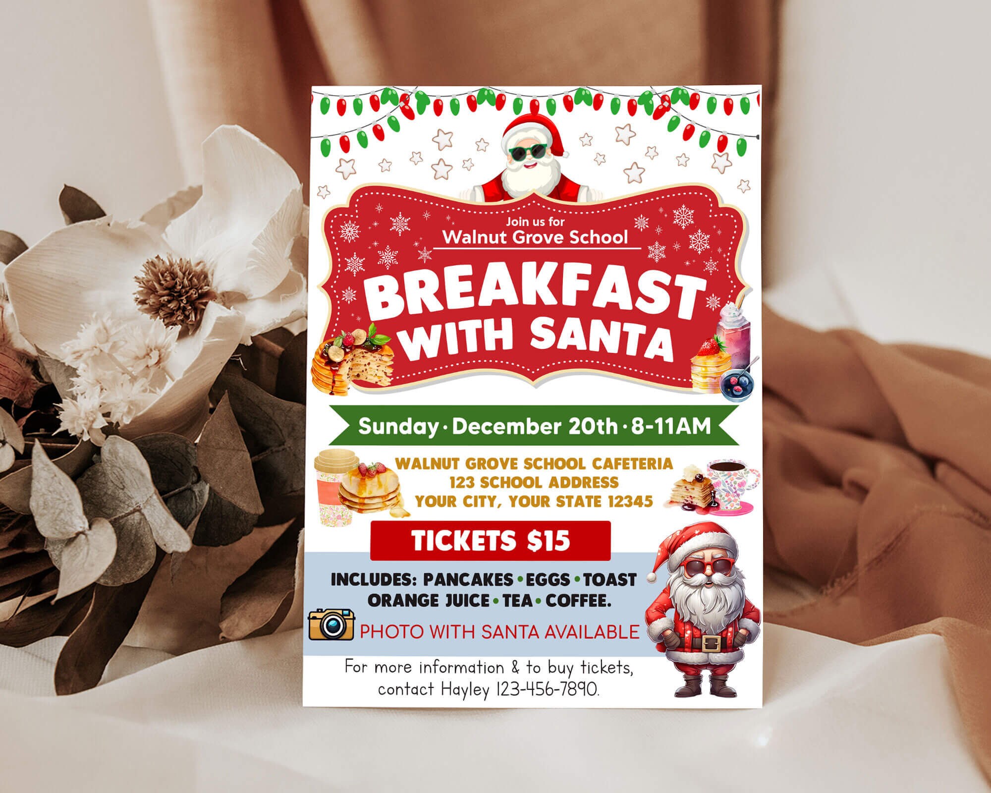 Breakfast With Santa Flyer Template, Editable PTA PTO Santa Breakfast ...