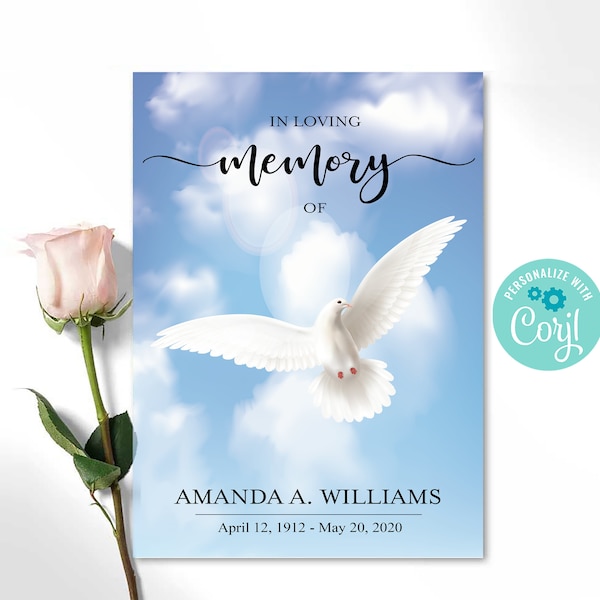 Funeral Program Template Printable Doves - Etsy