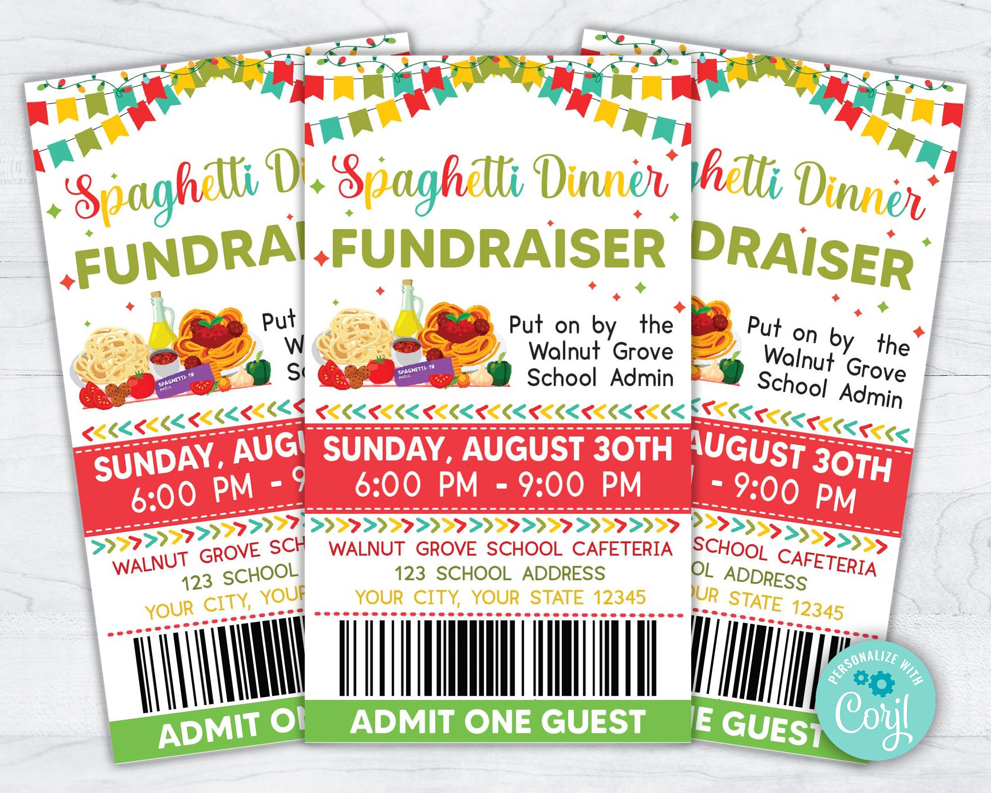 Editable Spaghetti Dinner Ticket Template, Italian Pasta Dinner Admit ...