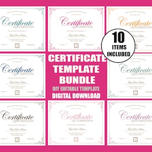 Editable Certificate of Completion Template Bundle, Multi Color ...