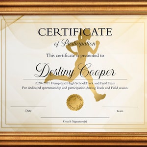 Track and Field Certificate for Boys and Girl, Set of 2 Sport Award ...