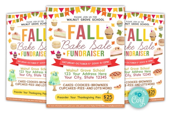 Editable Fall Bake Sale Flyer, Printable Halloween Invite, Community ...