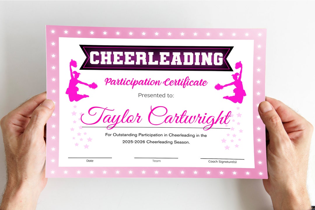 EDITABLE Cheerleader Certificate, Cheerleading Award, Cheerleading ...