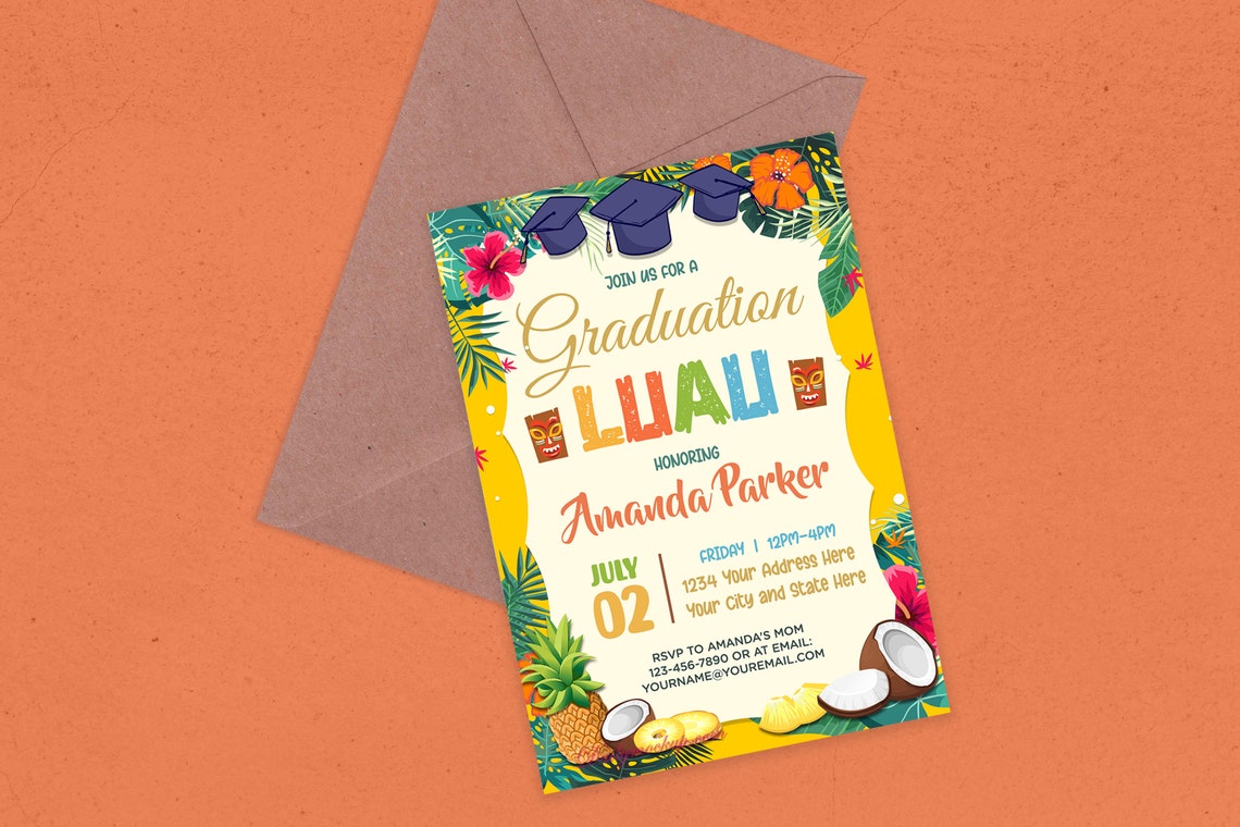 Luau Graduation Invitation, Luau Party Invites, Tropical Graduation ...