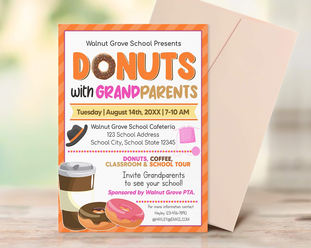 Donuts With Grandparents Flyer Template, Editable PTO PTA Family Event ...