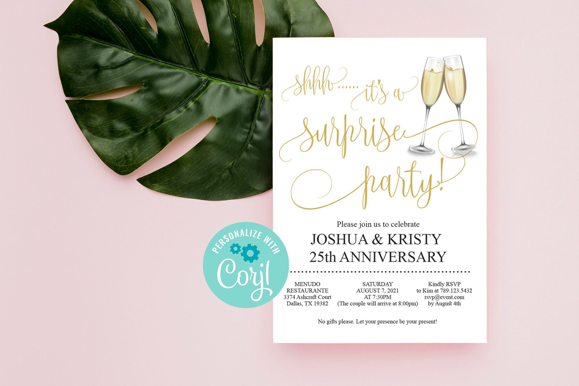 Minimalist 25th Anniversary Surprise Invitations, DIY 25th Silver ...