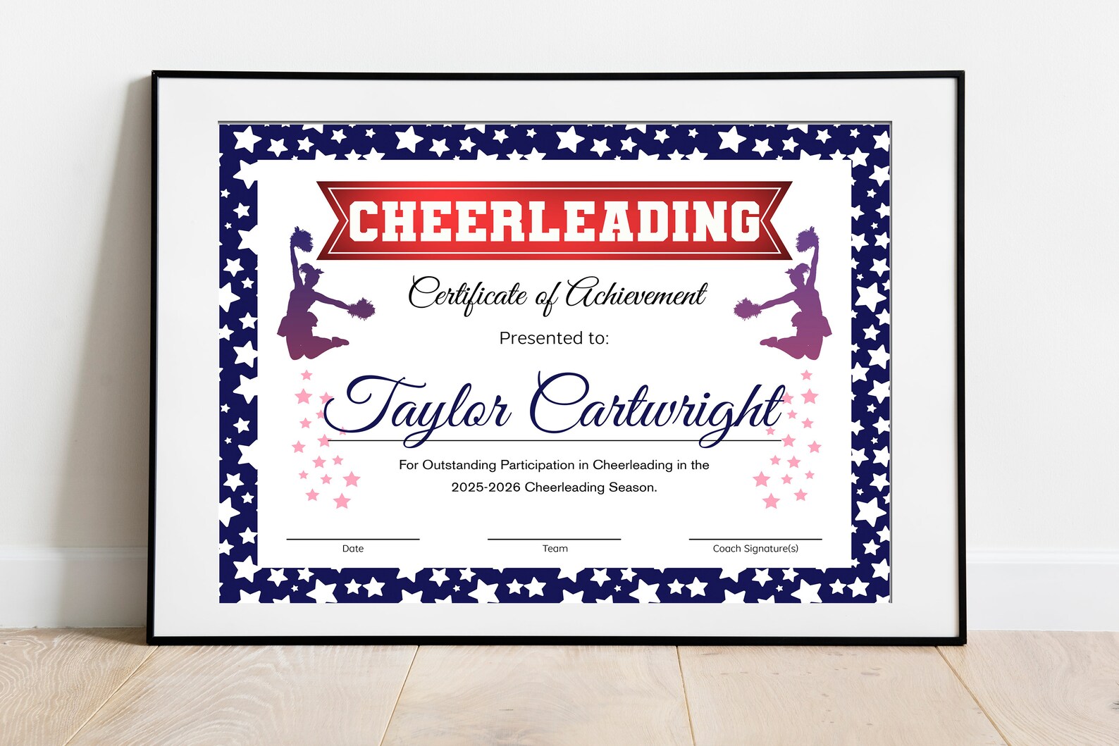 EDITABLE Cheerleader Certificate Red and Blue Cheerleading - Etsy