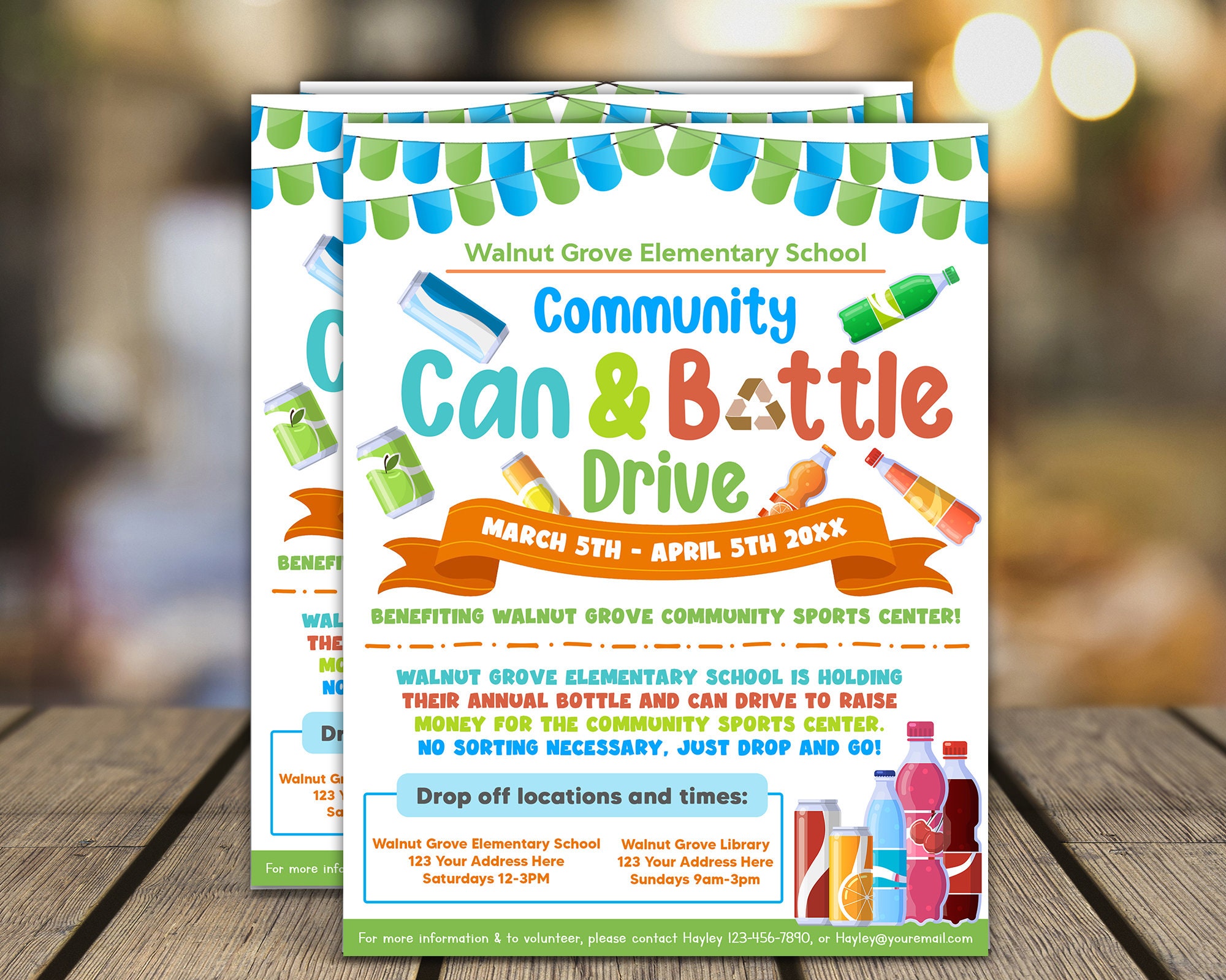 Editable Can and Bottle Drive Fundraiser Flyer, PTO PTA Family School ...