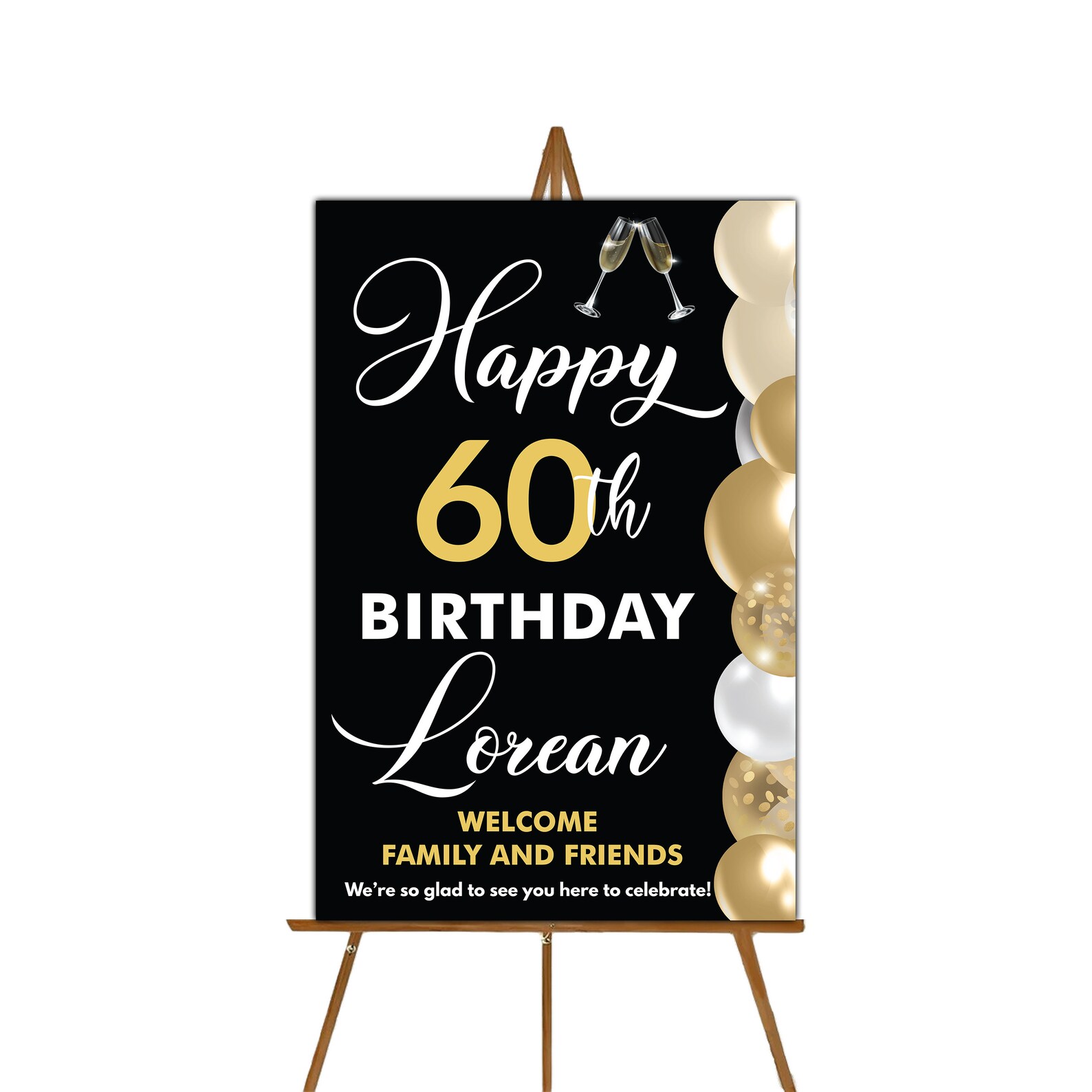 60th Birthday Party Welcome Sign BUNDLE Editable Black Gold - Etsy