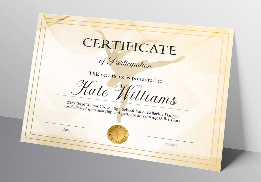 Editable Ballet Awards Certificate Template, Ballet Dancer Award ...