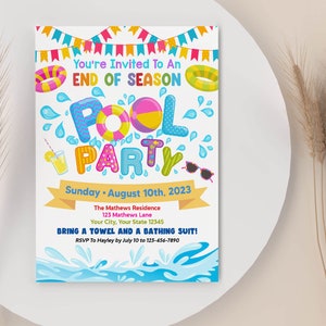 Editable End of Season Pool Party, Pool Bash, Summer Party Invite ...