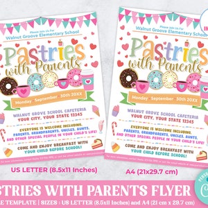 Editable Pastries With Parents Flyer, Parent Appreciation Open House ...