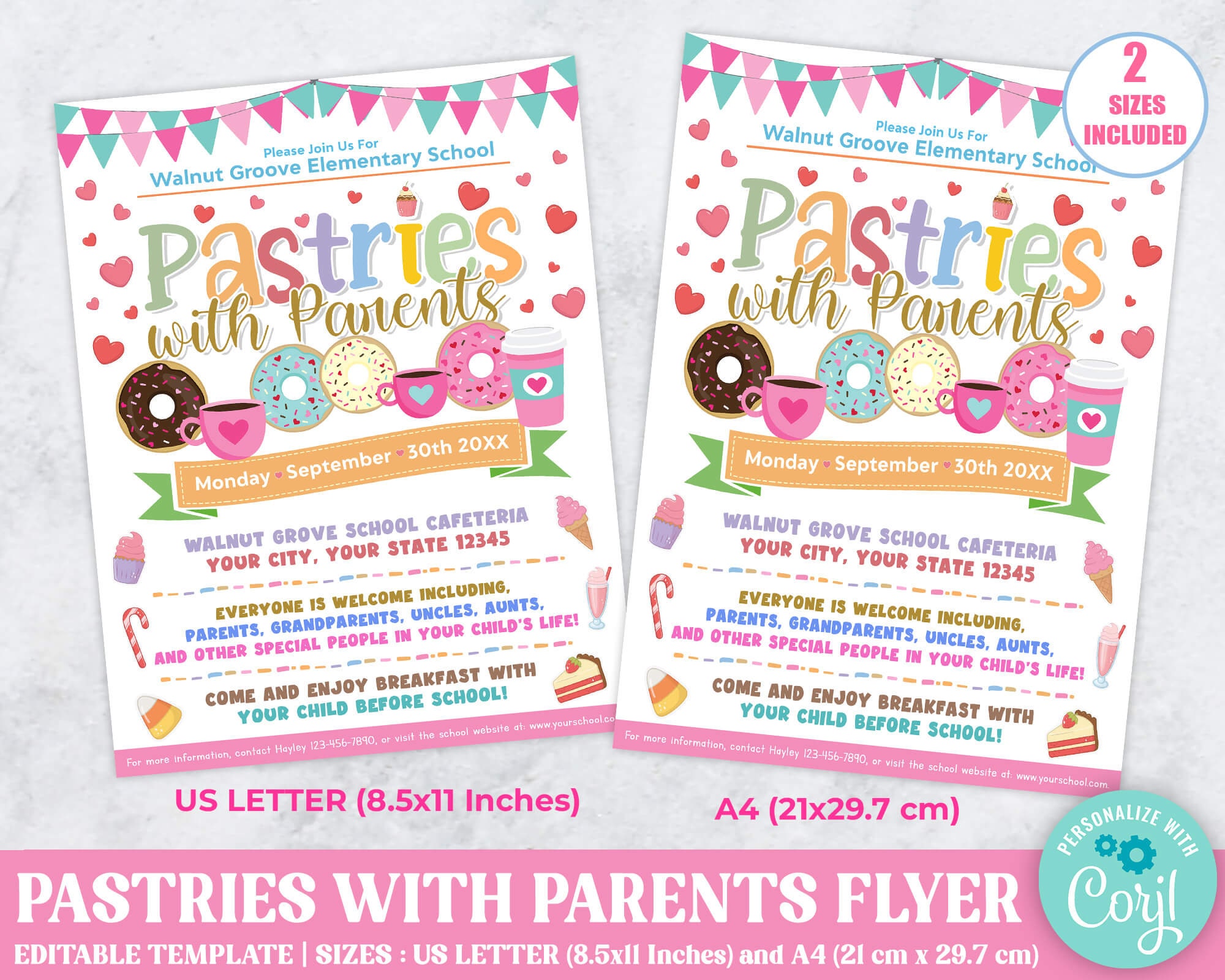 Editable Pastries With Parents Flyer, Parent Appreciation Open House ...