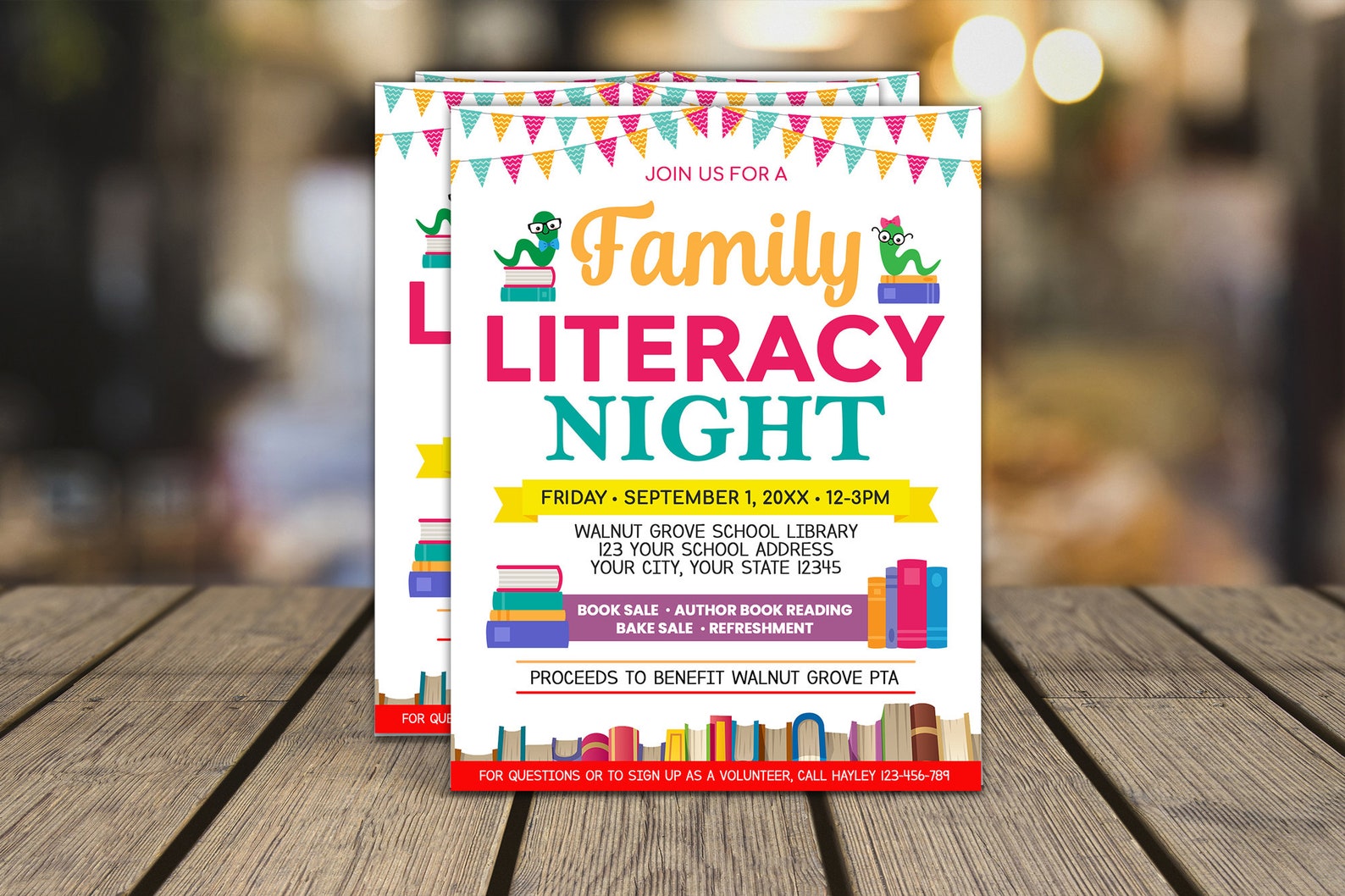 Editable Family Literacy Night Flyer, PTO PTA Reading Book Sale School ...