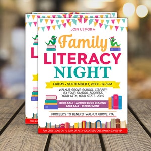 Editable Family Literacy Night Flyer, PTO PTA Reading Book Sale School ...