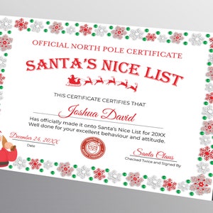 Christmas Certificate Template, Christmas Nice List Certificate ...