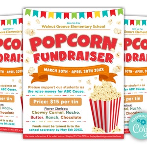 Editable Popcorn Fundraiser Flyer, School Pto Pta Church Fundraiser ...