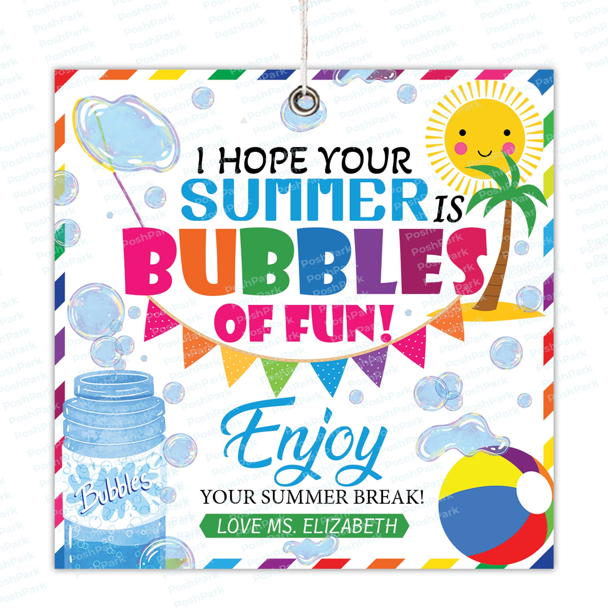 EDITABLE Bubbles of Fun Summer Tag End of School Year Tags - Etsy